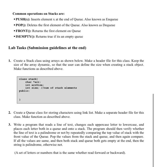 Solved Common operations on Stacks are: - PUSH(x): Inserts | Chegg.com