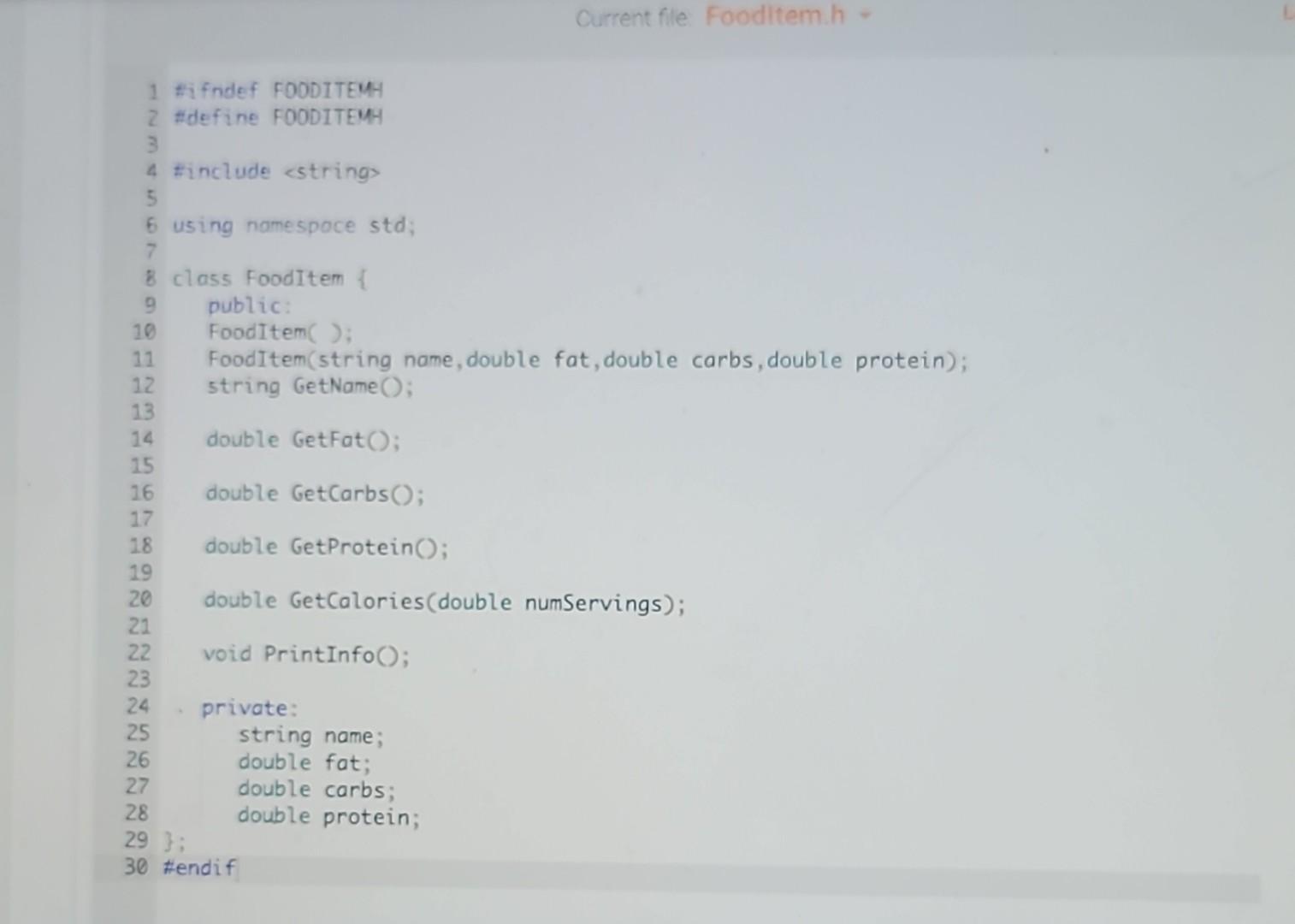 Solved \} double Fooditem:: GetProtein() \{ return protein; | Chegg.com