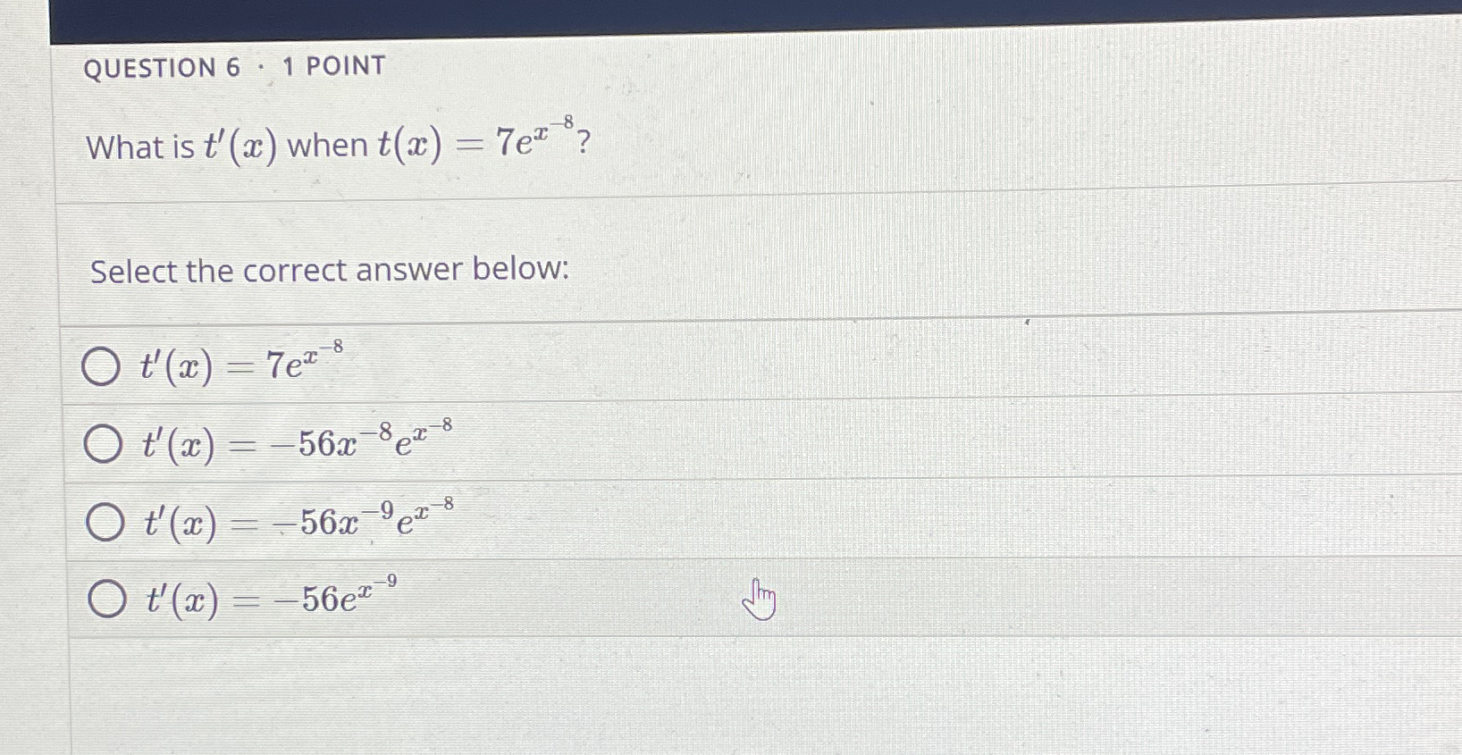 Solved QUESTION 6 * 1 ﻿POINTWhat is t'(x) ﻿when | Chegg.com