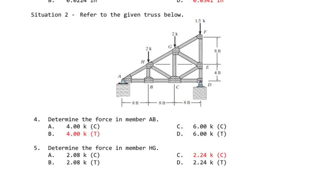 Solved Situation 2 - ﻿Refer to the given truss below.4. | Chegg.com
