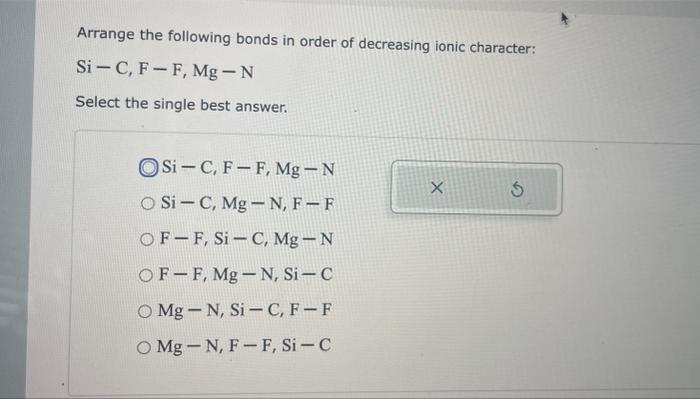 Solved Arrange the following bonds in order of decreasing | Chegg.com