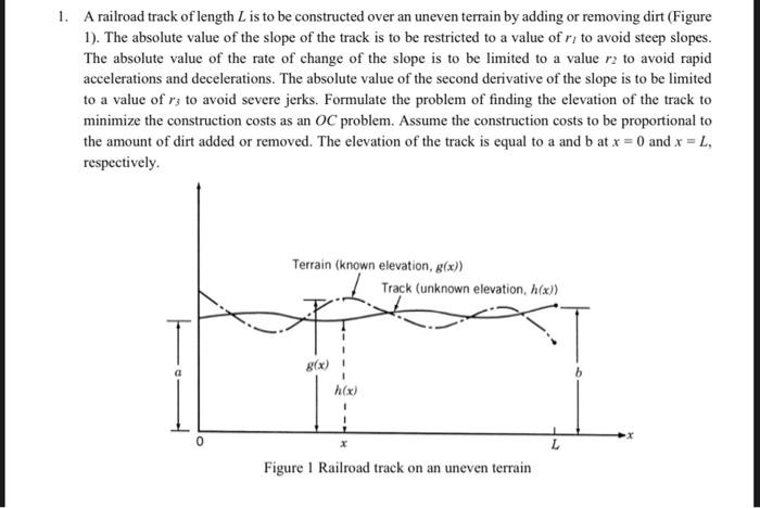 Solved 1. A railroad track of length L is to be constructed | Chegg.com