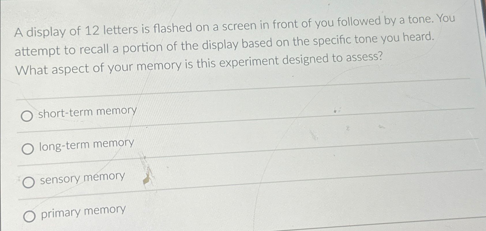 Solved A display of 12 ﻿letters is flashed on a screen in | Chegg.com