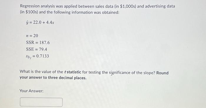 Solved Using Simple Linear Regression For A Data Set With 16