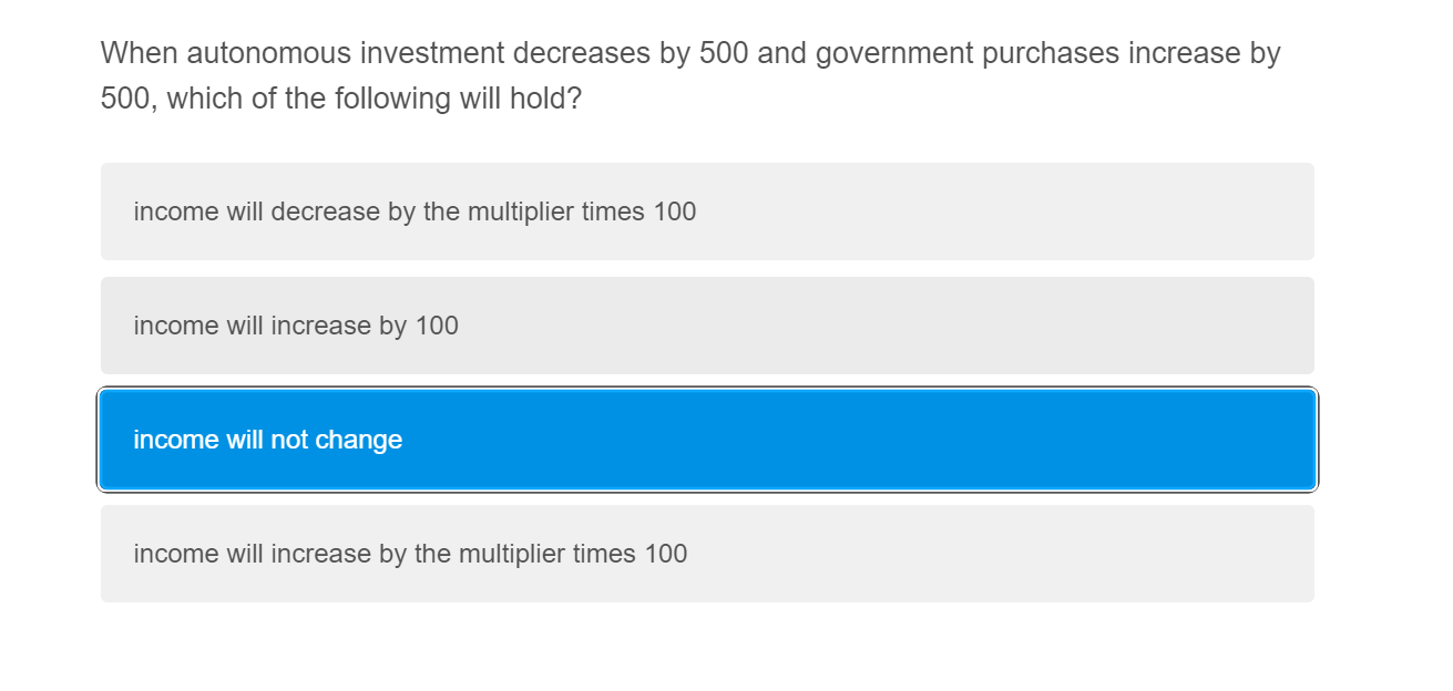 Solved When autonomous investment decreases by 500 ﻿and | Chegg.com