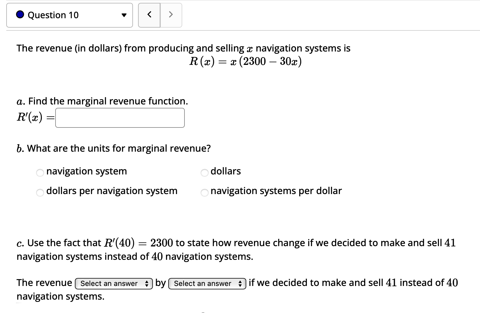 Solved The revenue (in dollars) ﻿from producing and selling | Chegg.com