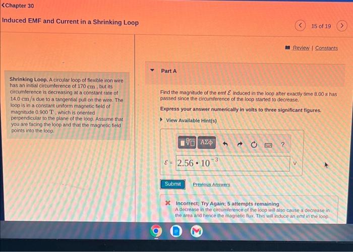 Solved Induced EMF and Current in a Shrinking Loop 15 of 19 | Chegg.com