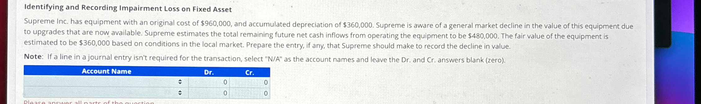 Solved Identifying and Recording Impairment Loss on Fixed | Chegg.com