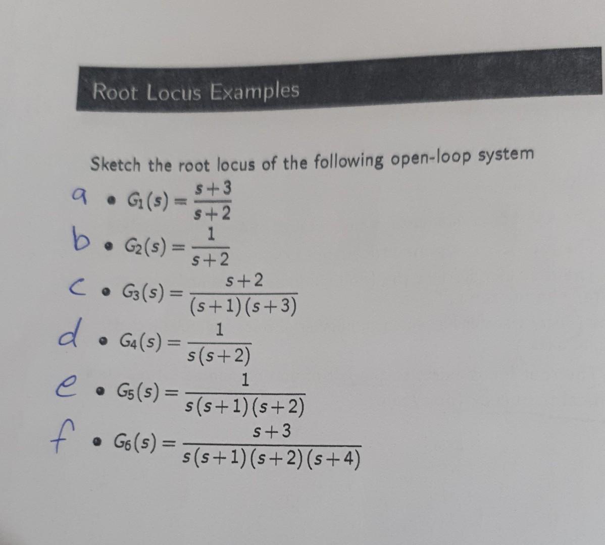 Solved Root Locus Examples Sketch the root locus of the | Chegg.com
