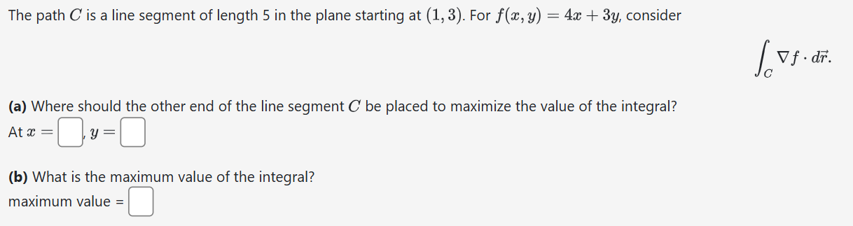Solved The path C is ﻿a line segment of ﻿length 5 in ﻿the | Chegg.com