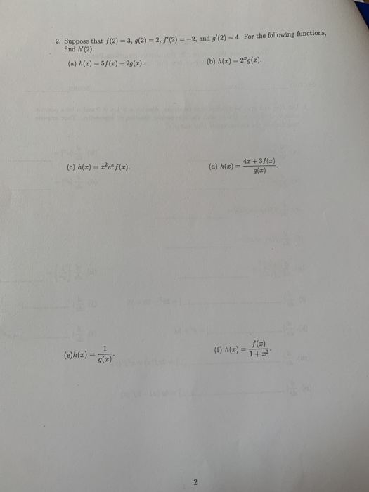 Solved Mathematics 51 TAKE-HOME WORKSHEET 2: DERIVATIVE | Chegg.com