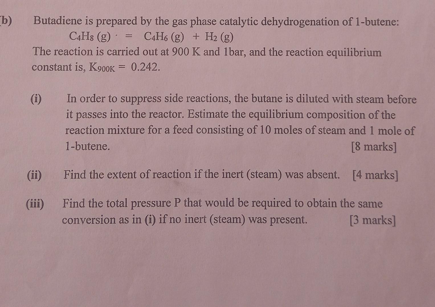 Solved Butadiene is prepared by the gas phase catalytic | Chegg.com