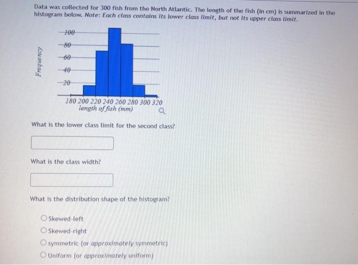 Solved Data was collected for 300 fish from the North | Chegg.com