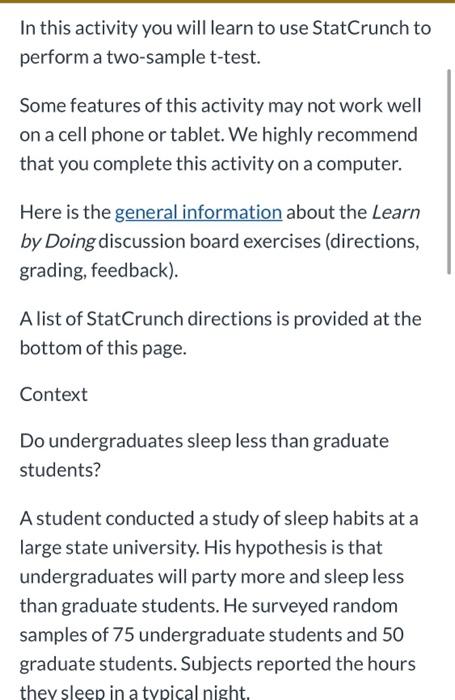 Solved In this activity you will learn to use StatCrunch to | Chegg.com