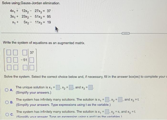 Solved Solve using Gauss-Jordan elimination. | Chegg.com