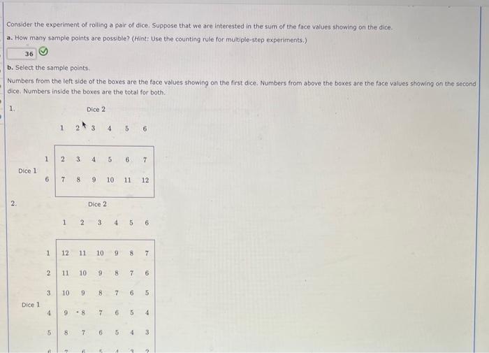 Solved Consider the experiment of rolling a pair of dice. | Chegg.com
