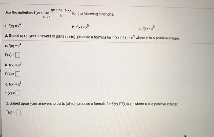 Solved Use the definition f'(x) = lim f(x+h)-f(x) for the | Chegg.com