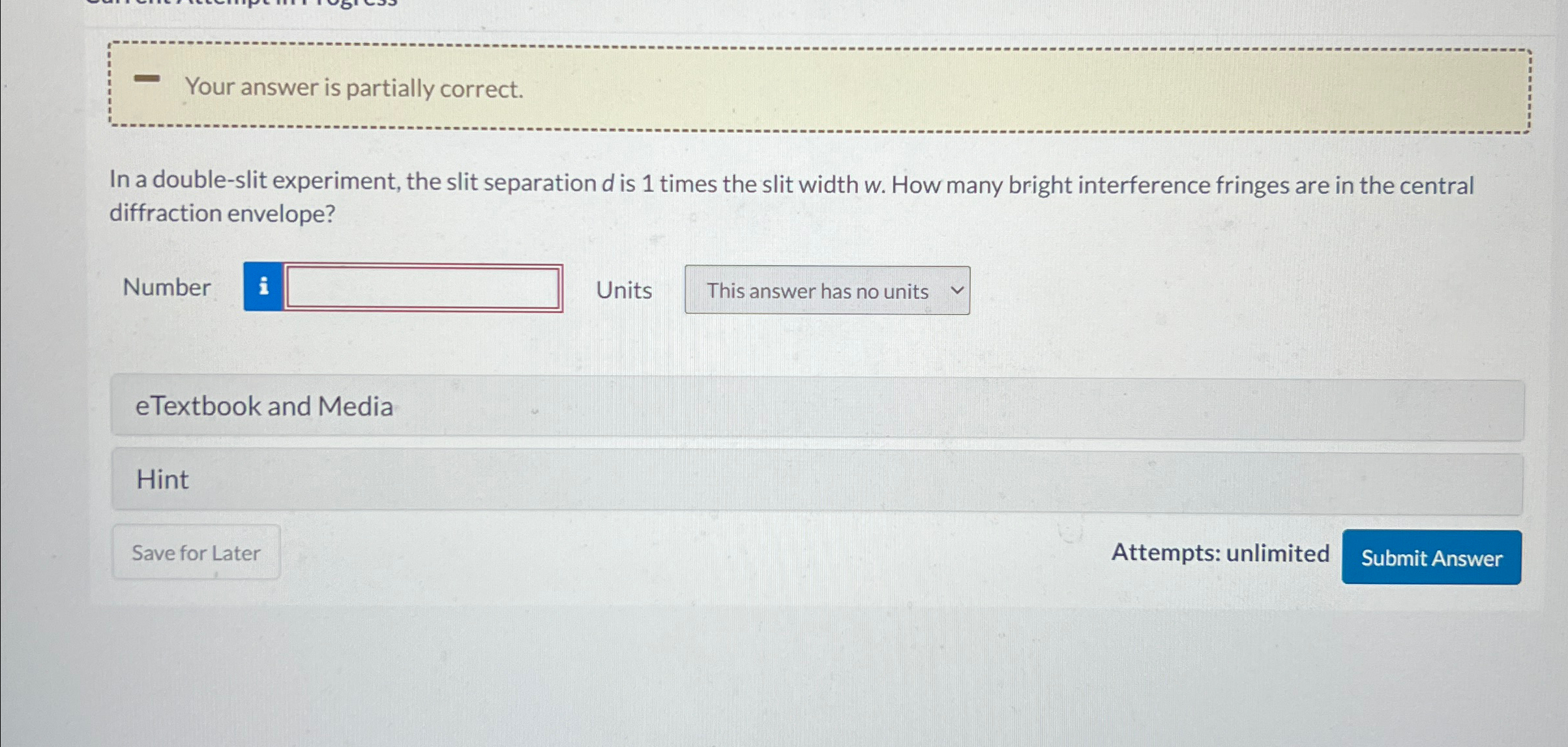 Solved Your answer is partially correct.In a double-slit | Chegg.com