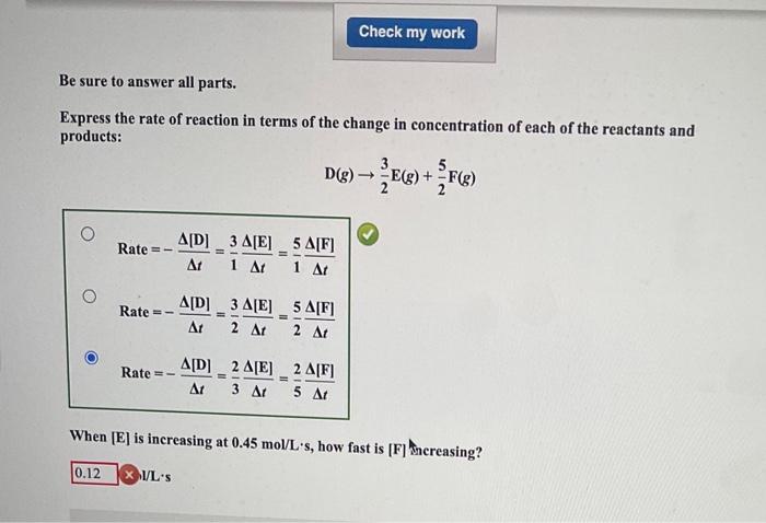 Solved Be sure to answer all parts. Express the rate of | Chegg.com
