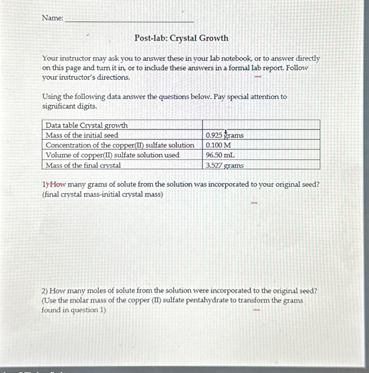 Solved Name:Post-lab: Crystal GrowthYour instructor may ask | Chegg.com