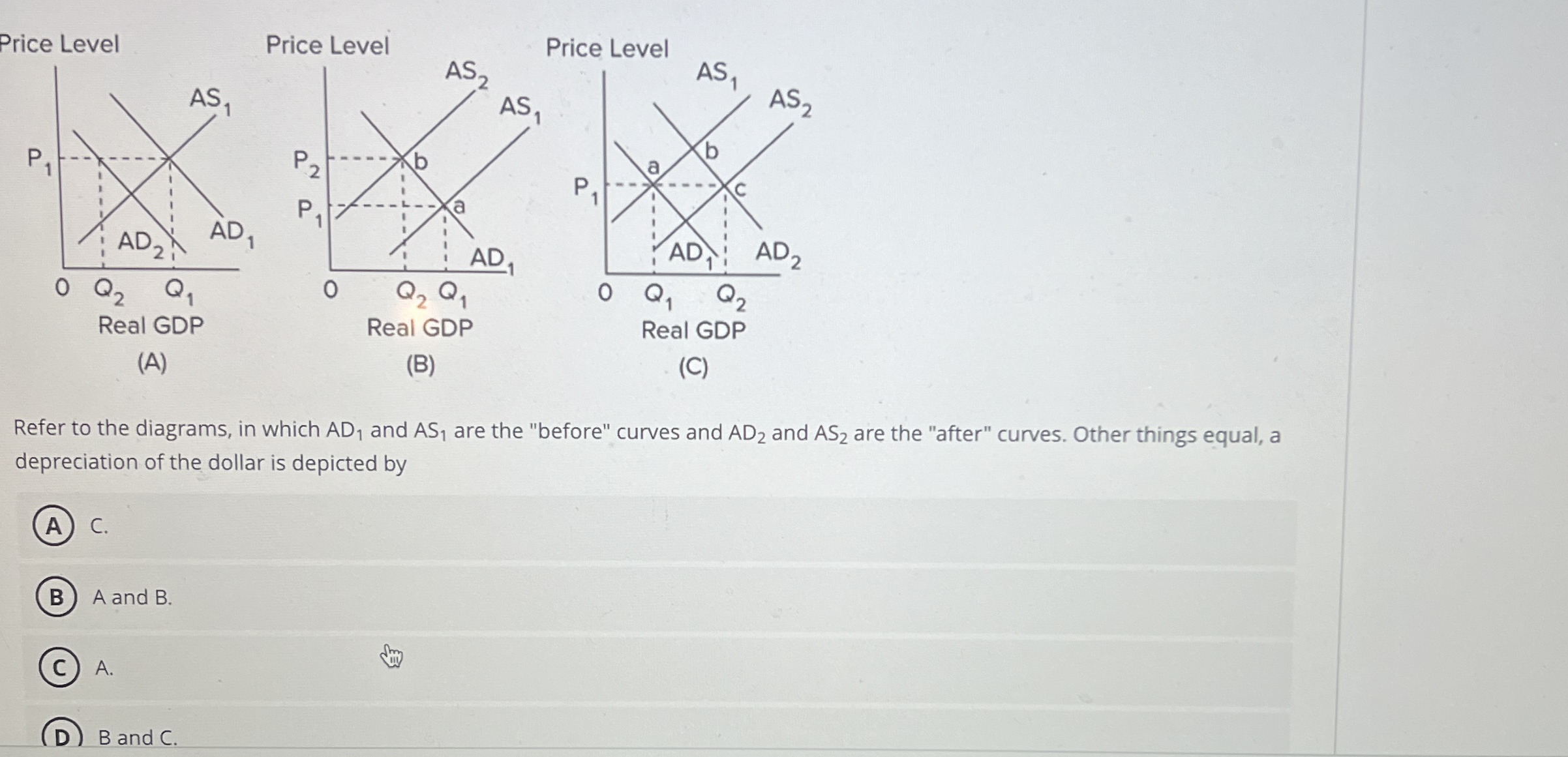 Solved Refer to the diagrams, in which AD1 ﻿and AS1 ﻿are the | Chegg.com