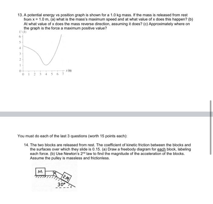 Solved 13. A potential energy vs position graph is shown for | Chegg.com