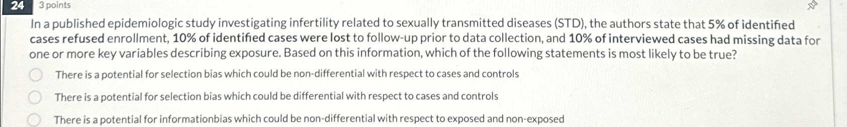 Solved 24,3 ﻿pointsIn a published epidemiologic study | Chegg.com