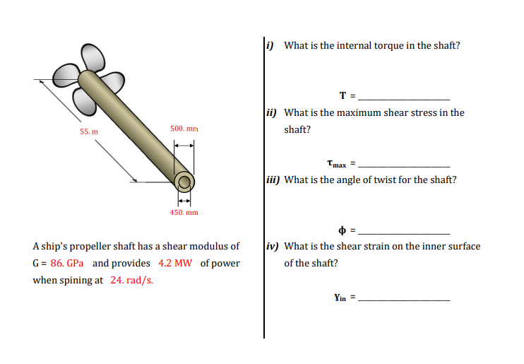 Solved i) ﻿What is the internal torque in the shaft?T=ii) | Chegg.com