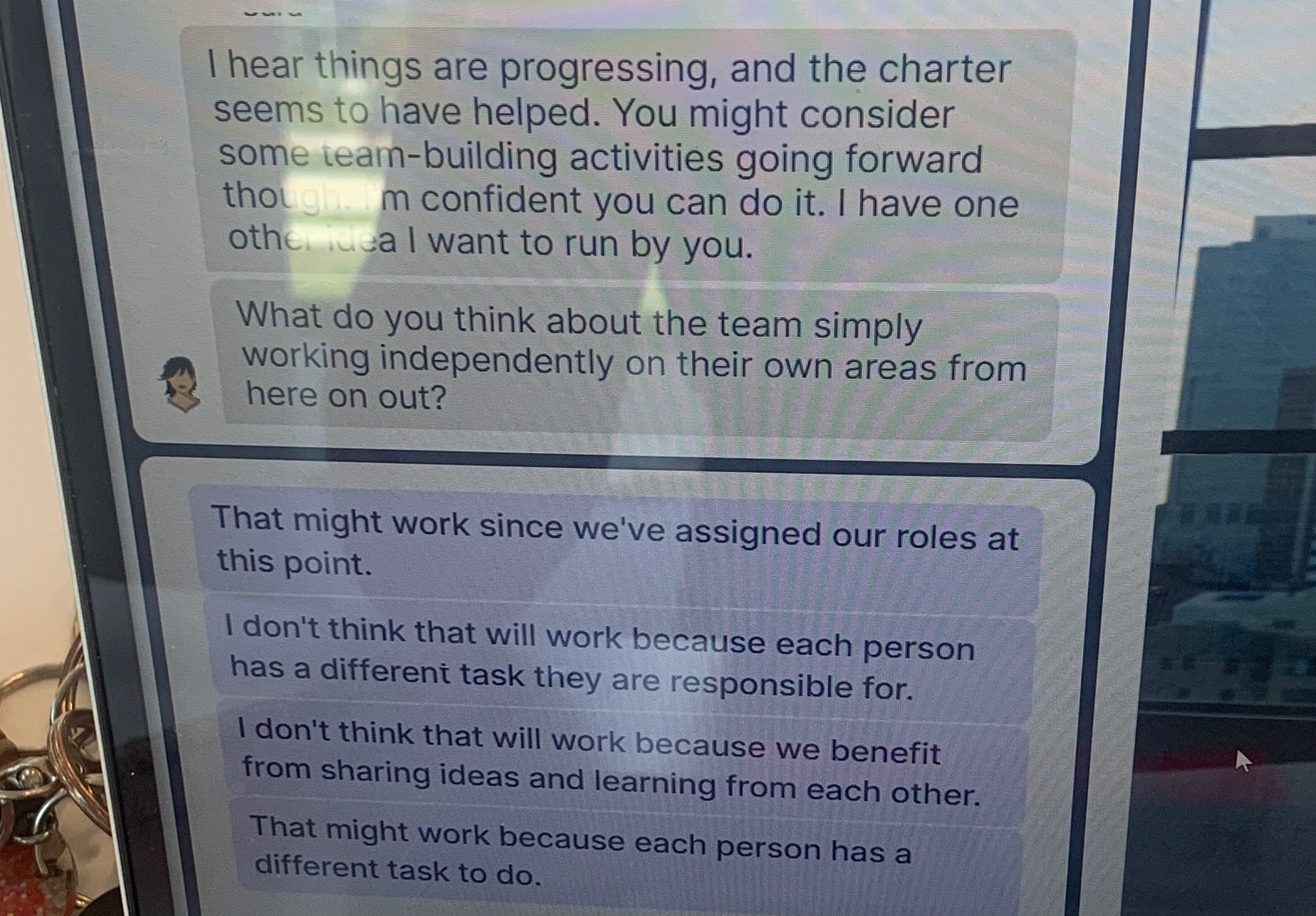 Solved I hear things are progressing, and the charter seems | Chegg.com