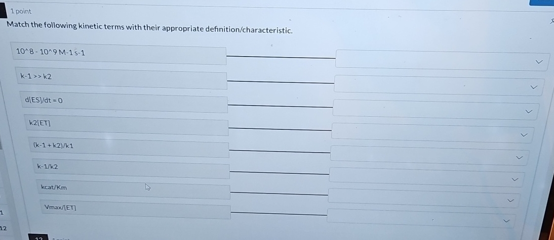 Solved 1 ﻿pointMatch the following kinetic terms with their | Chegg.com
