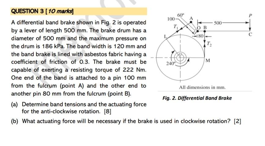 Solved QUESTION 3 [10 marks] 60° 100 A differential band | Chegg.com