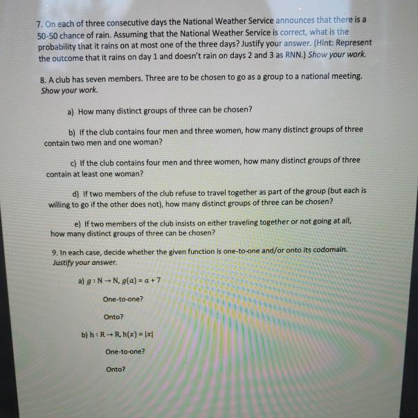 Solved 7. On each of three consecutive days the National | Chegg.com