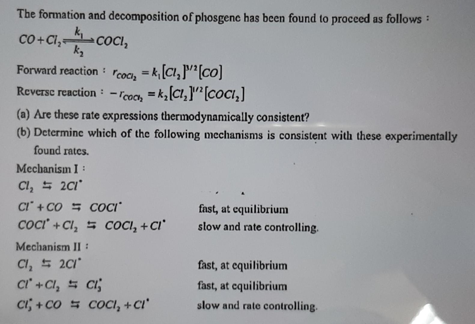 Solved The formation and decomposition of phosgene has been | Chegg.com