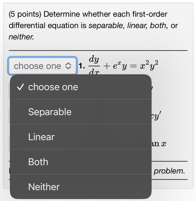 Solved (5 points) Determine whether each first-order | Chegg.com