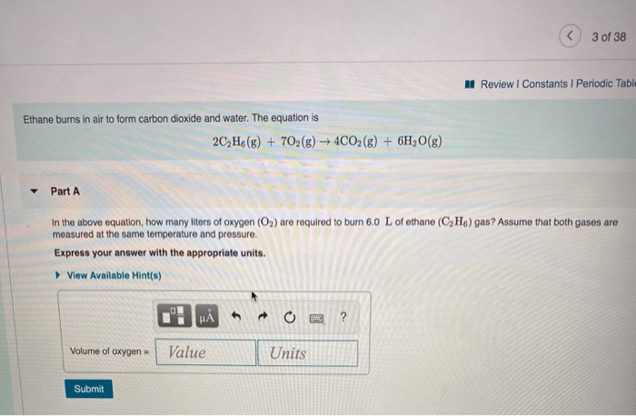 Solved 3 of 38 A Review | Constants Periodic Table Ethane | Chegg.com