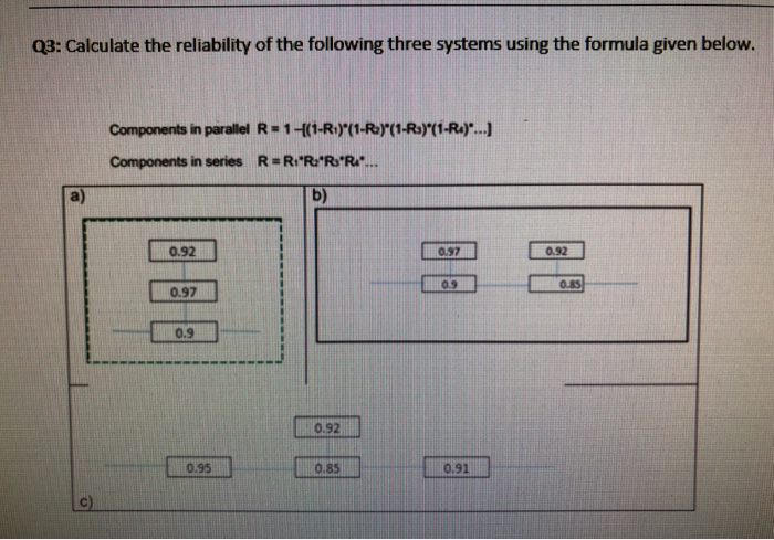 Solved Q3: Calculate the reliability of the following three | Chegg.com