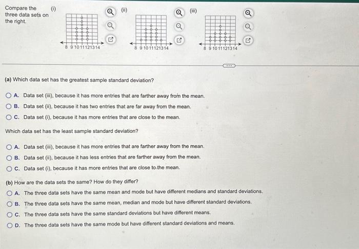 Solved K Compare the three data sets on the right. (a) Which | Chegg.com