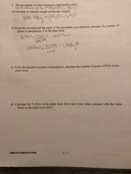 1. The precipitate you have formed is MgNH4PO4.6H2O. | Chegg.com
