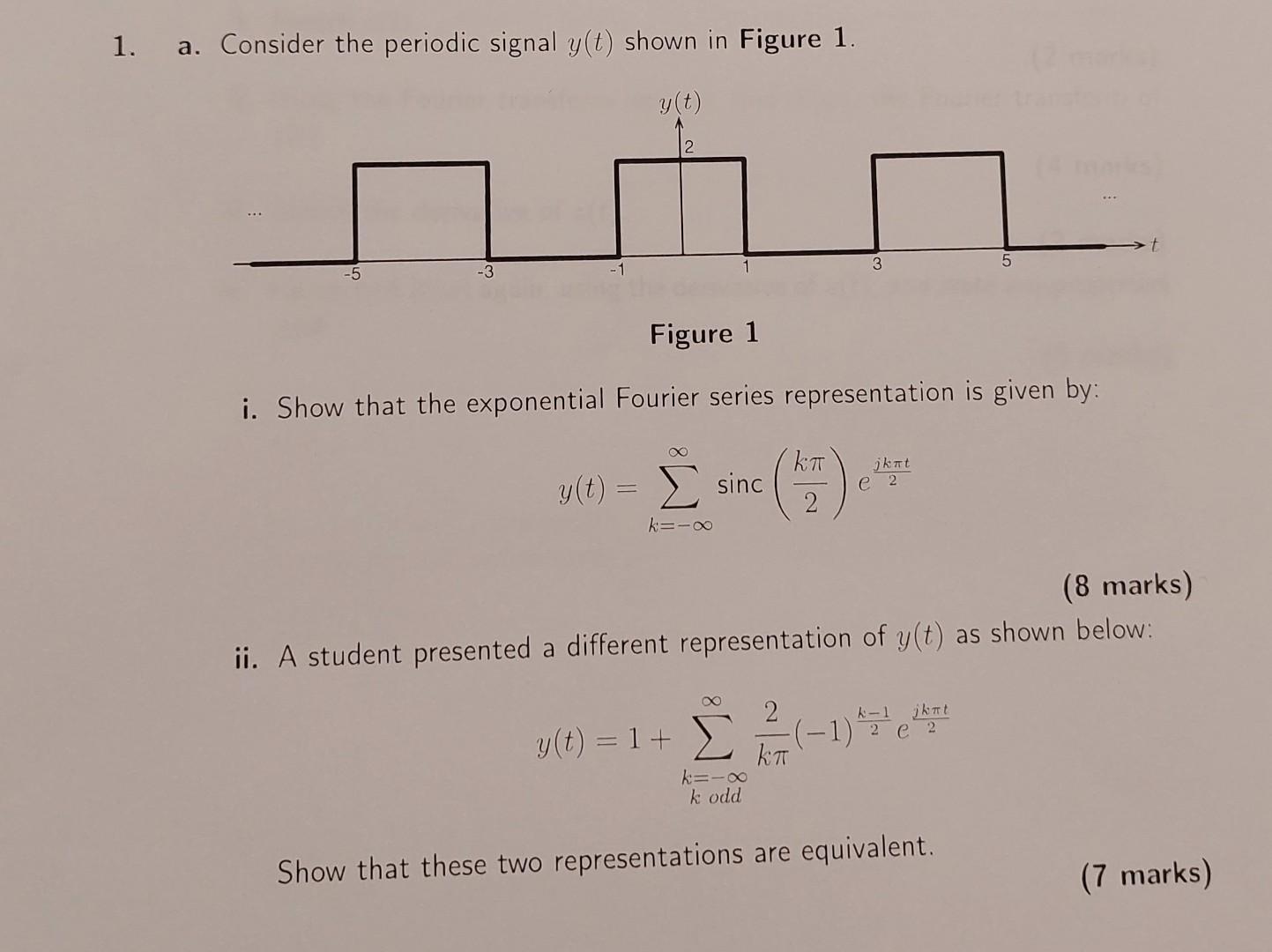 Solved 1. a. Consider the periodic signal y(t) shown in | Chegg.com