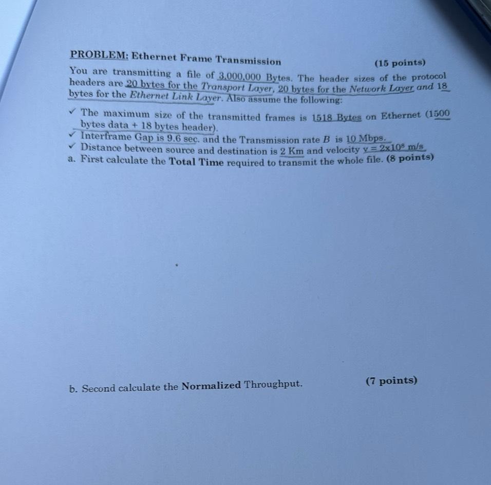Solved PROBLEM: Ethernet Frame Transmission(15 ﻿points)You | Chegg.com