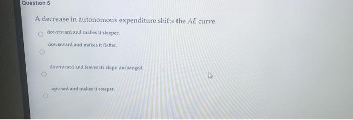 Solved Question 5 A decrease in autonomous expenditure | Chegg.com