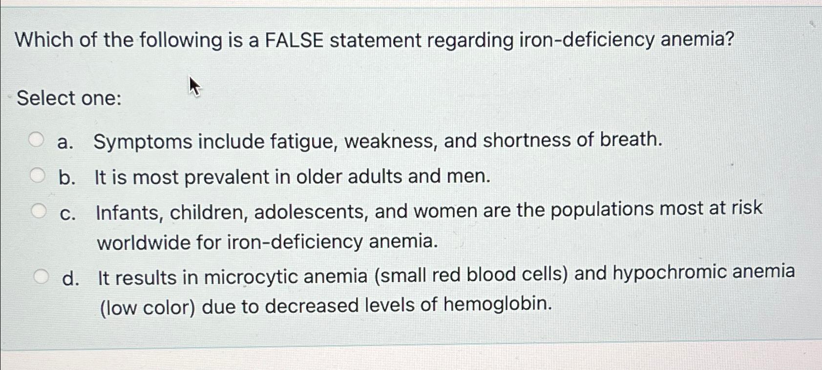 Solved Which of the following is a FALSE statement regarding | Chegg.com