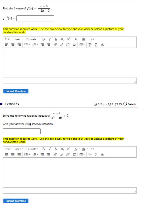 Solved Find the inverse of f(x)=x-5-2x+3.f-1(x)=This | Chegg.com