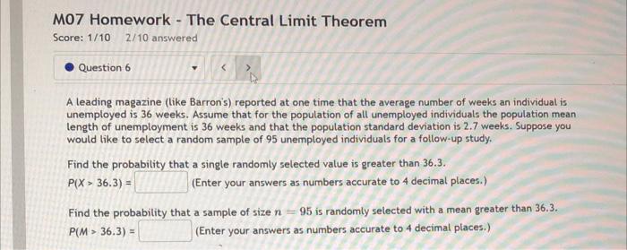 Solved MO7 Homework - The Central Limit Theorem Score: 1/10 | Chegg.com