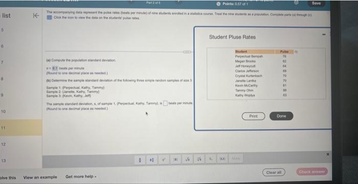 Solved Student Pluse Rates (a) Combule the bockiasan | Chegg.com
