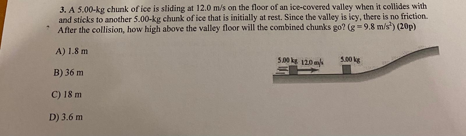 Solved A 5.00-kg ﻿chunk of ice is sliding at 12.0ms ﻿on the | Chegg.com