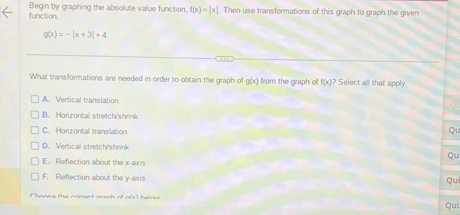 Solved Begin by graphing the absolute value function, | Chegg.com