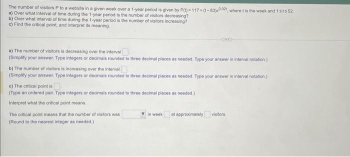 Solved The number of visitors P to a website in a given week | Chegg.com