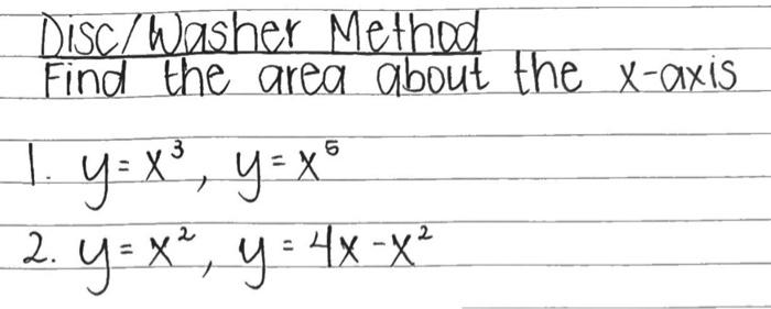 Solved Disc/Washer Method Find the area about the x-axis 1. | Chegg.com