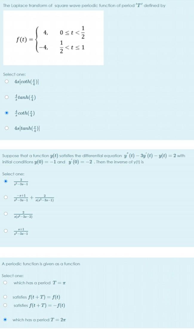 Solved The Laplace transform of square wave periodic | Chegg.com